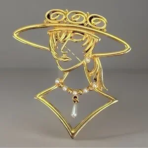 Jewelry | Vintage Jeannette Jewelry Jj Silhouette Lady Faux Pearl ...